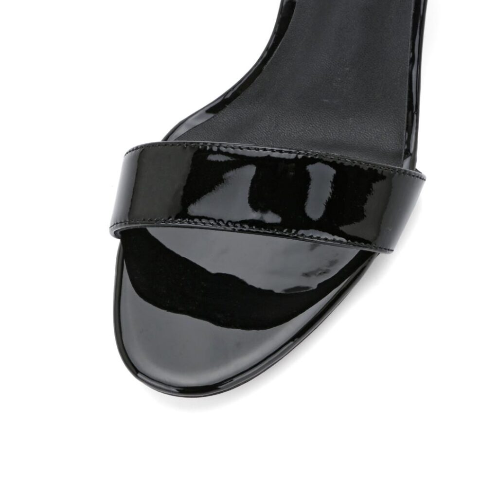 Black Patent Leather Red Bottom Sandals Gold Heel Buckle - NadineBShoes