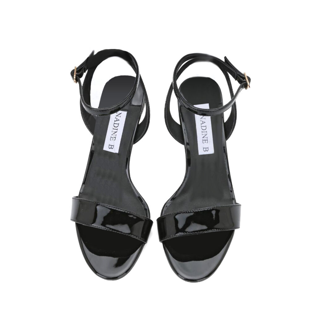 Black Patent Leather Red Bottom Sandals Gold Heel Buckle - NadineBShoes
